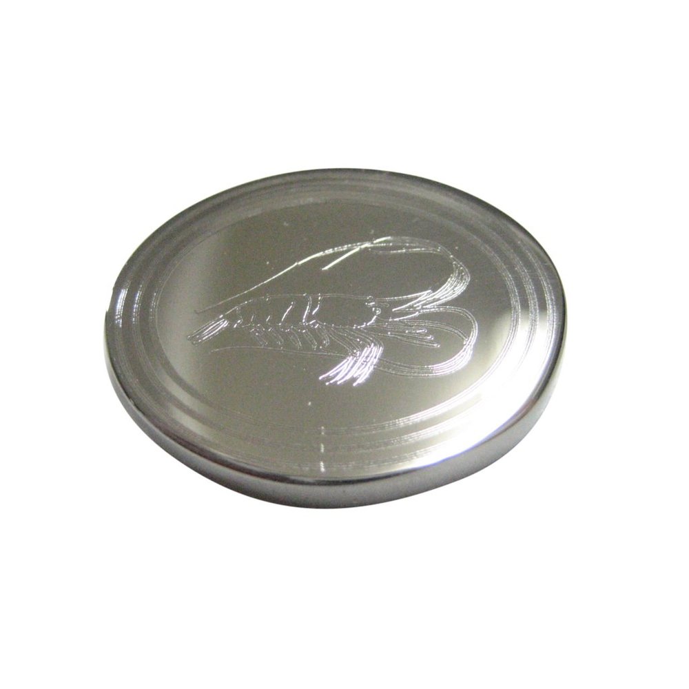 Silver Toned Oval Etched Shrimp Magnet - Gem